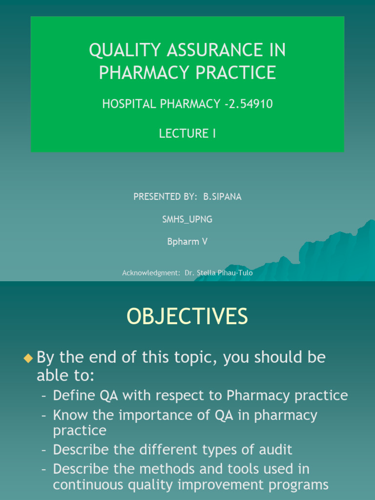 L8-QA Lect 1 | PDF | Quality Assurance | Pharmacy