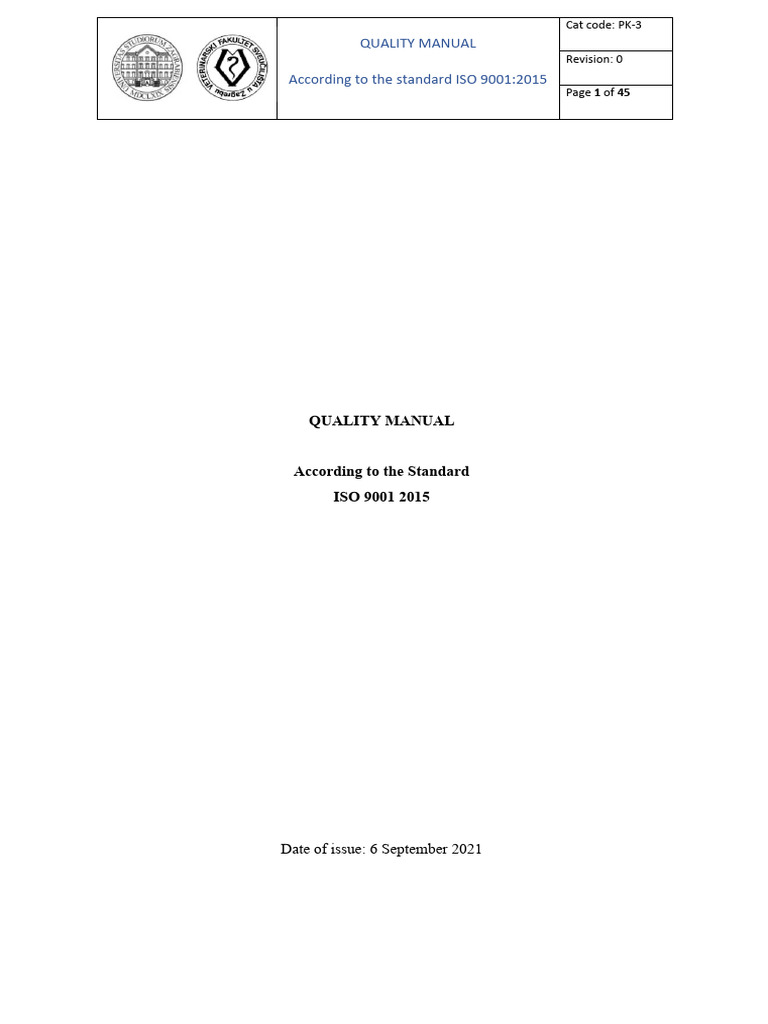 Quality Manual According to the Standard ISO 9001 2015 | PDF | Quality ...