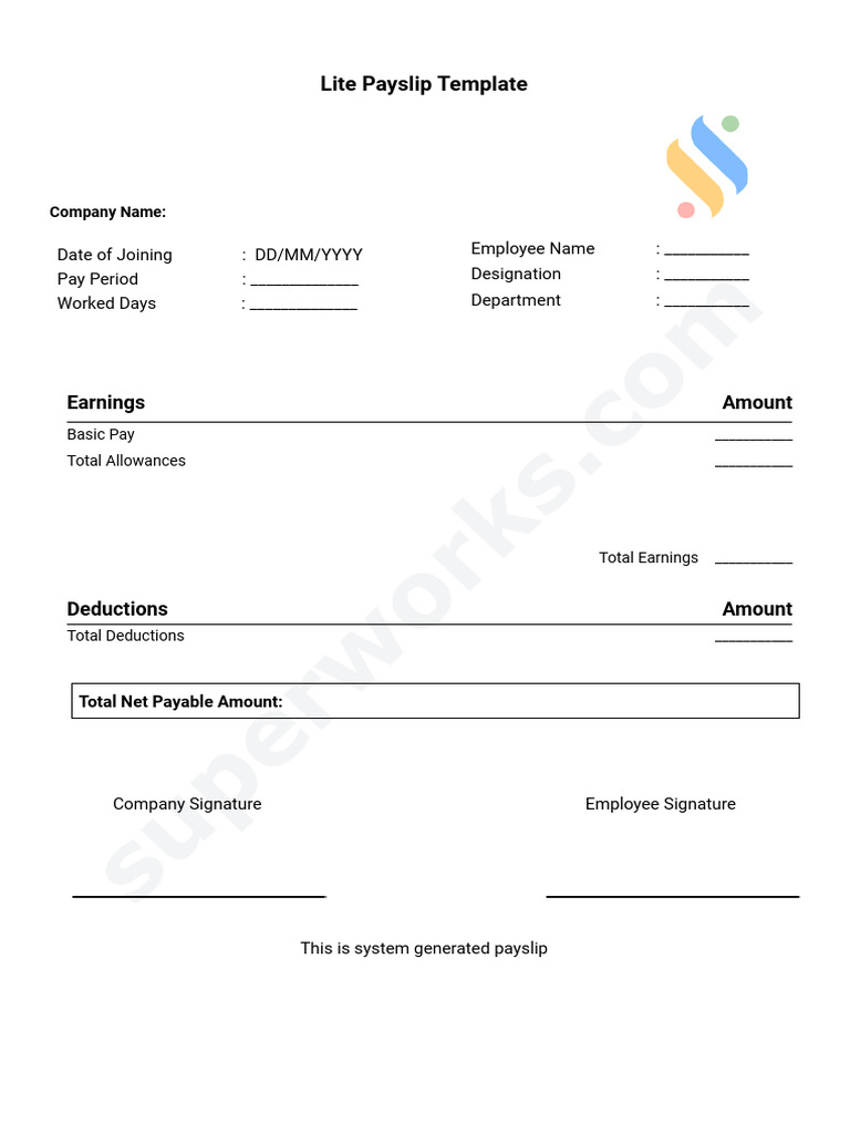 Lite Payslip Template | PDF