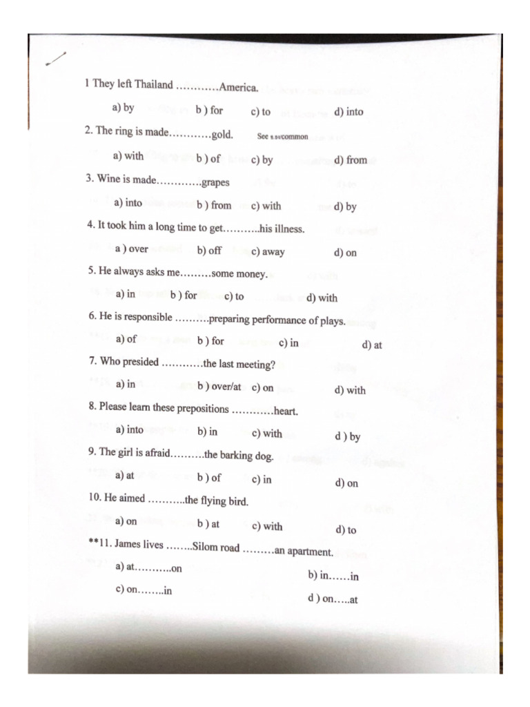Preposition Test | PDF