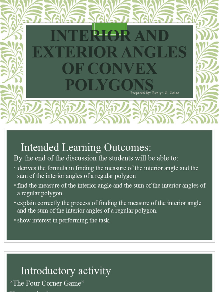 Interior and Exterior Angles of Convex Polygons | PDF | Polygon | Angle