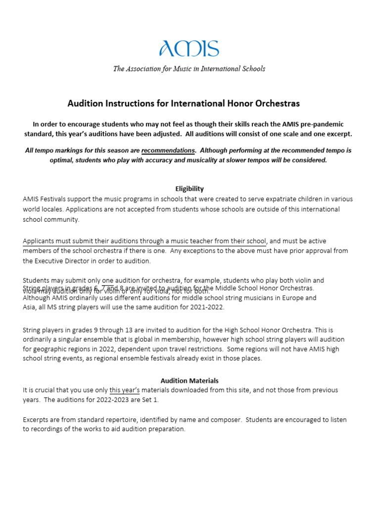 Audition Instructions Strings 2022-23 | PDF | Orchestras | Audition