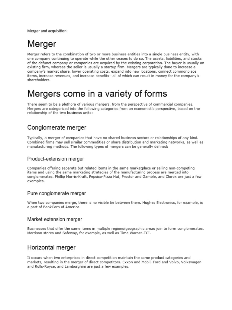 Understanding Mergers and Acquisitions | PDF | Mergers And Acquisitions ...