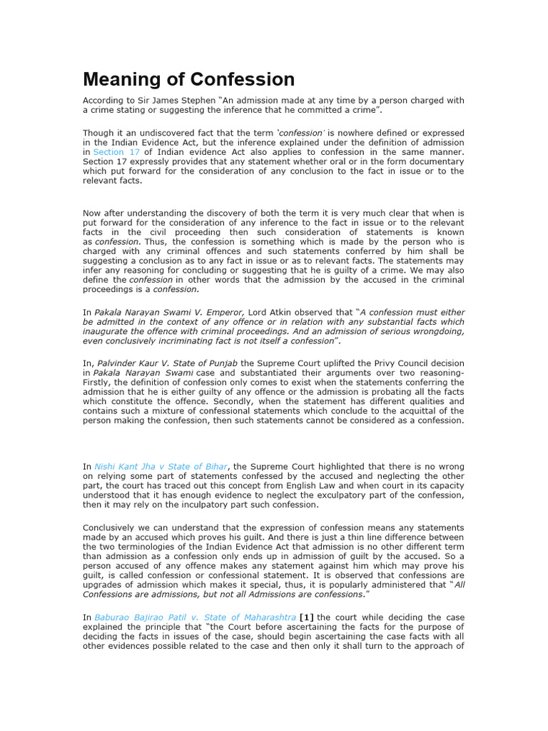 Confession Under Indian Evidence Act | PDF | Confession (Law ...