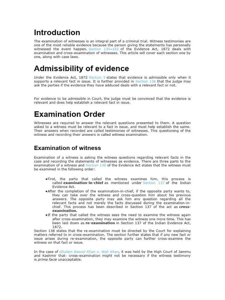 Examination of Witnesses in Trials | PDF | Witness | Testimony