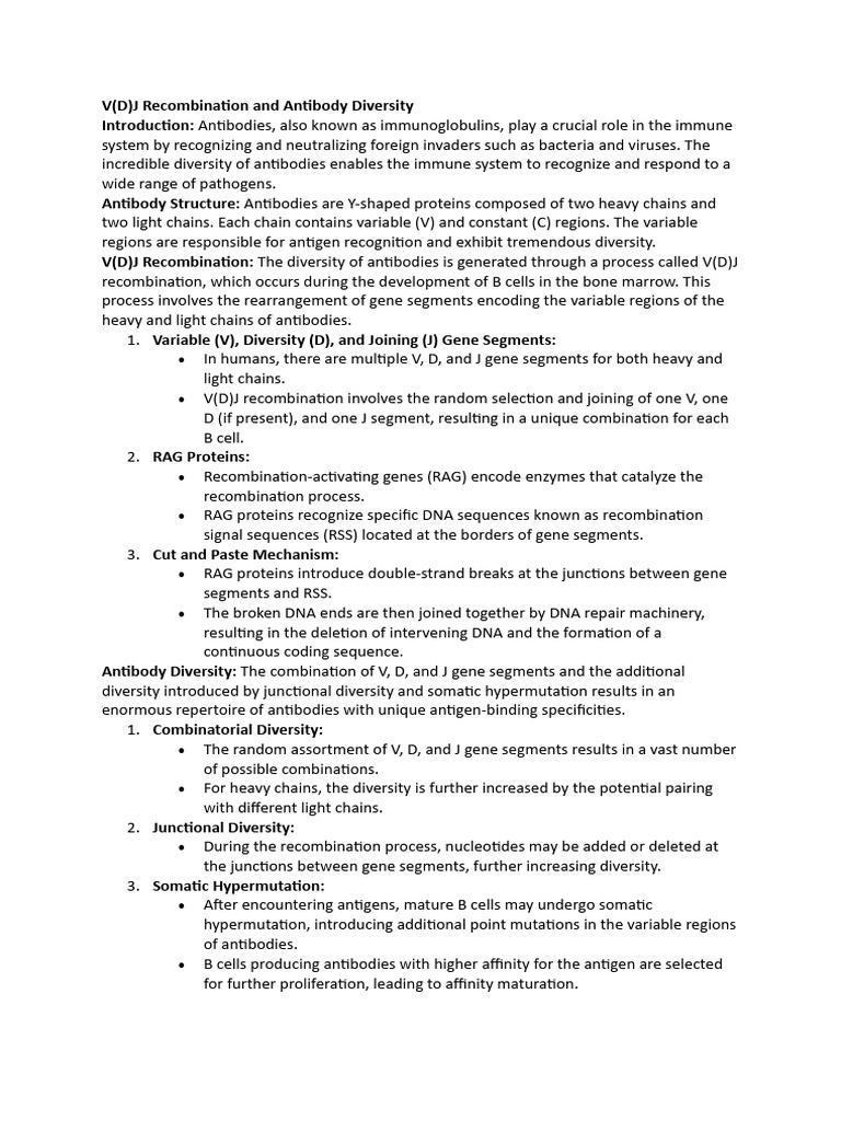 Notes For VDJ Arrangement | PDF | Antibody | Directionality (Molecular ...