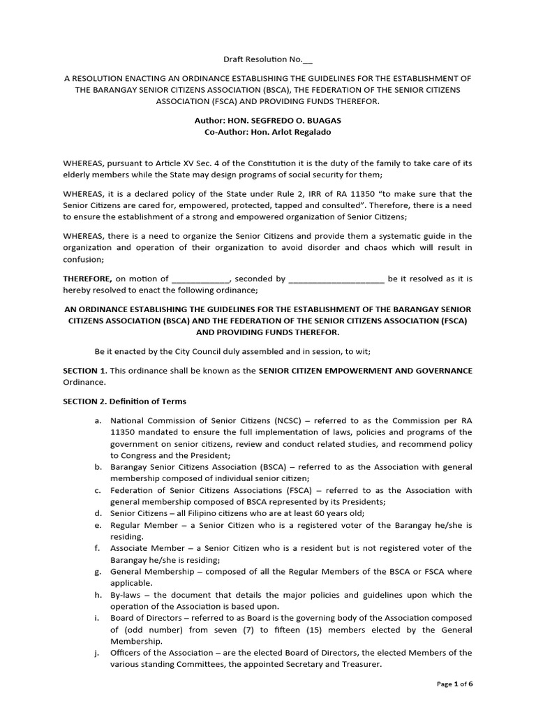Senior Citizens Association Ordinance | PDF | Quorum | Board Of Directors