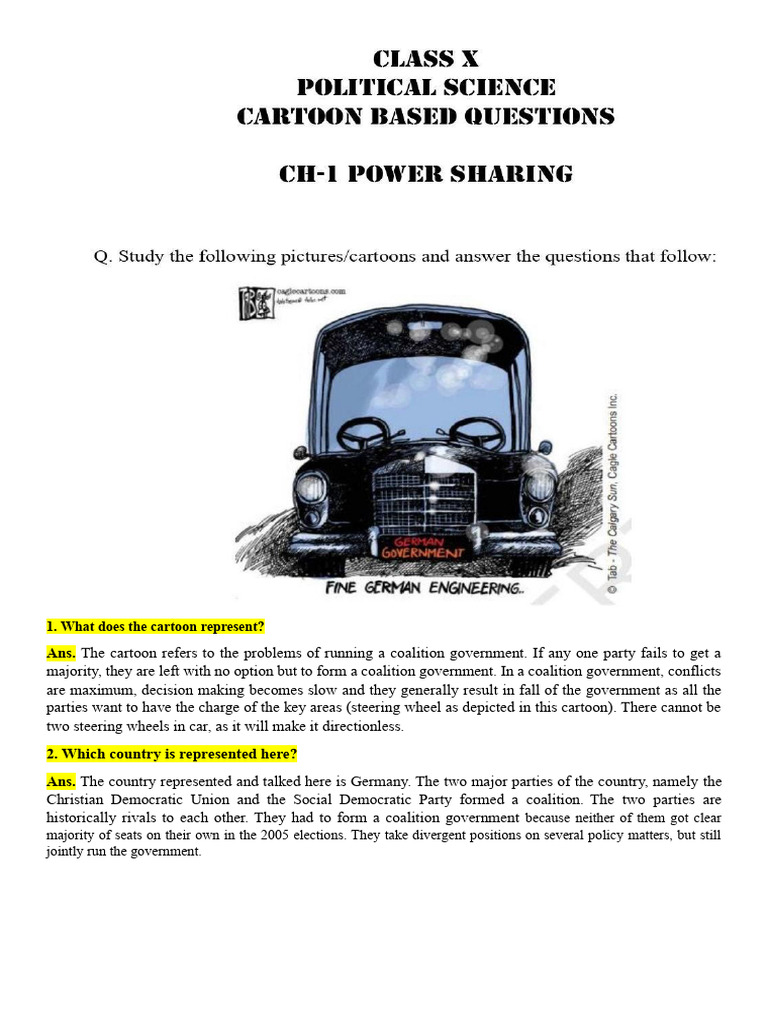 Power Sharing Cartoon Bases Question Answers | PDF
