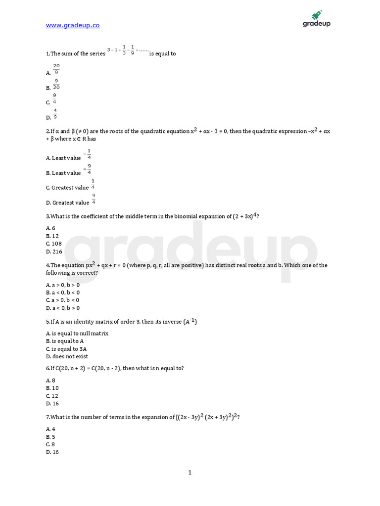 Nda Maths 50 Questions 23 Converted 24 | PDF | Matrix (Mathematics) | Odds