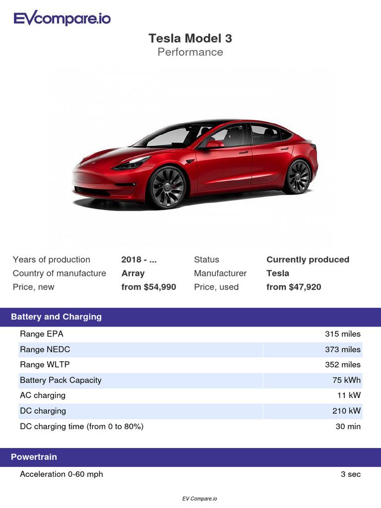 Tesla Model 3 Performance Specs | PDF