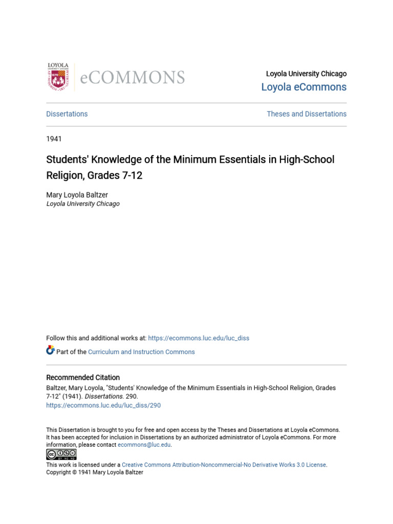 Students Knowledge of The Minimum Essentials in High-School Reli | PDF | Catechism | Truth