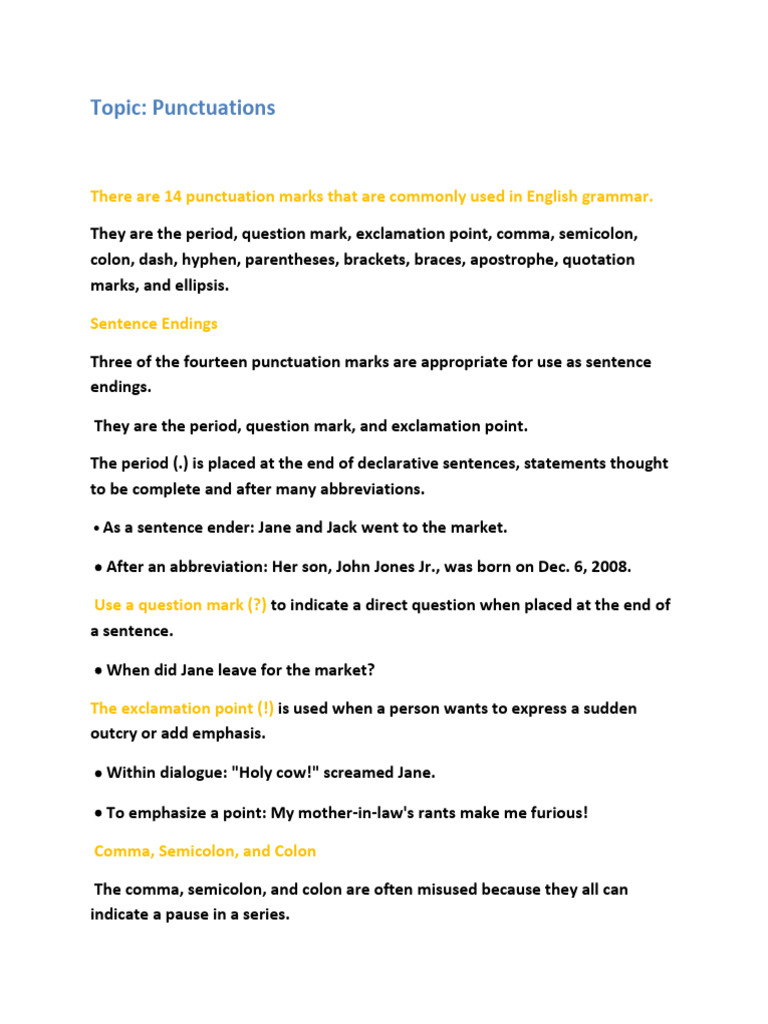 Punctuations Notes | PDF | Bracket | Ellipsis