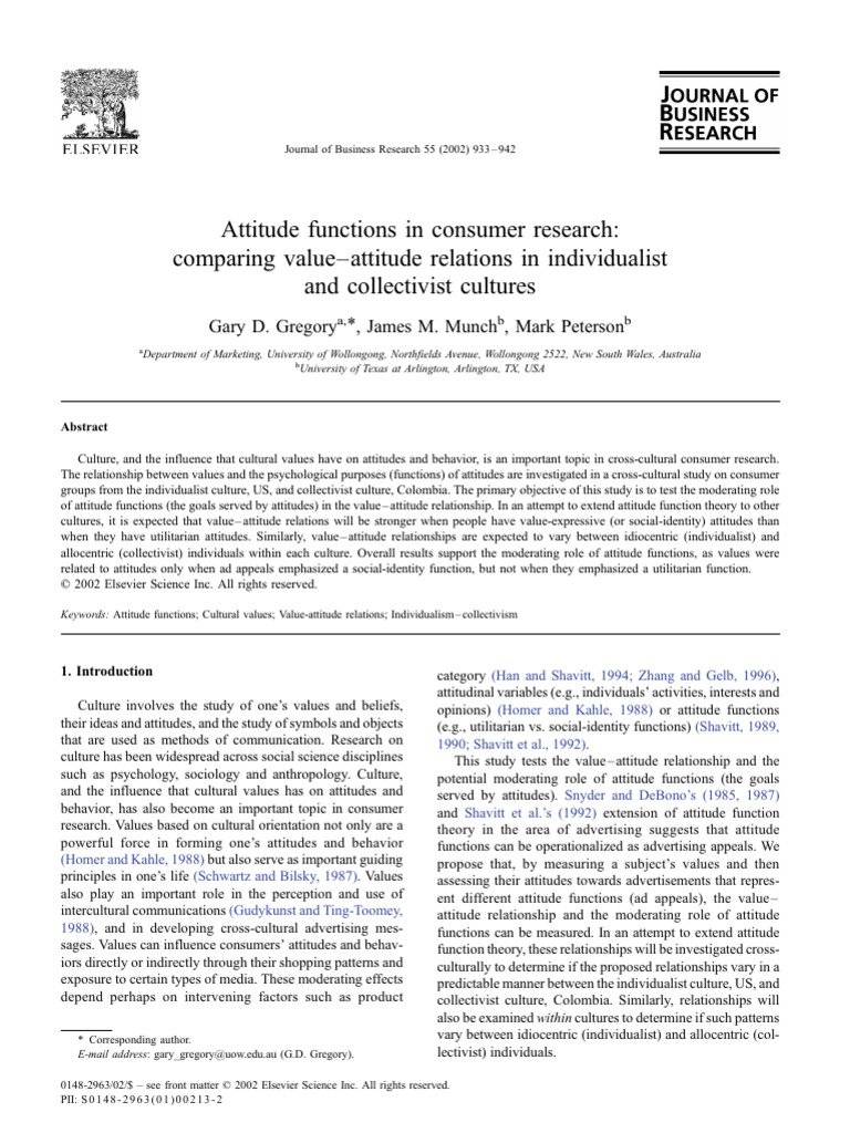 Attitude Functions in Consumer Research | PDF | Attitude (Psychology) | Individualism