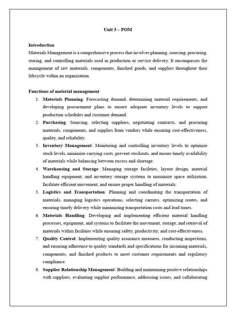 Unit 3 - POM | PDF | Lean Manufacturing | Inventory