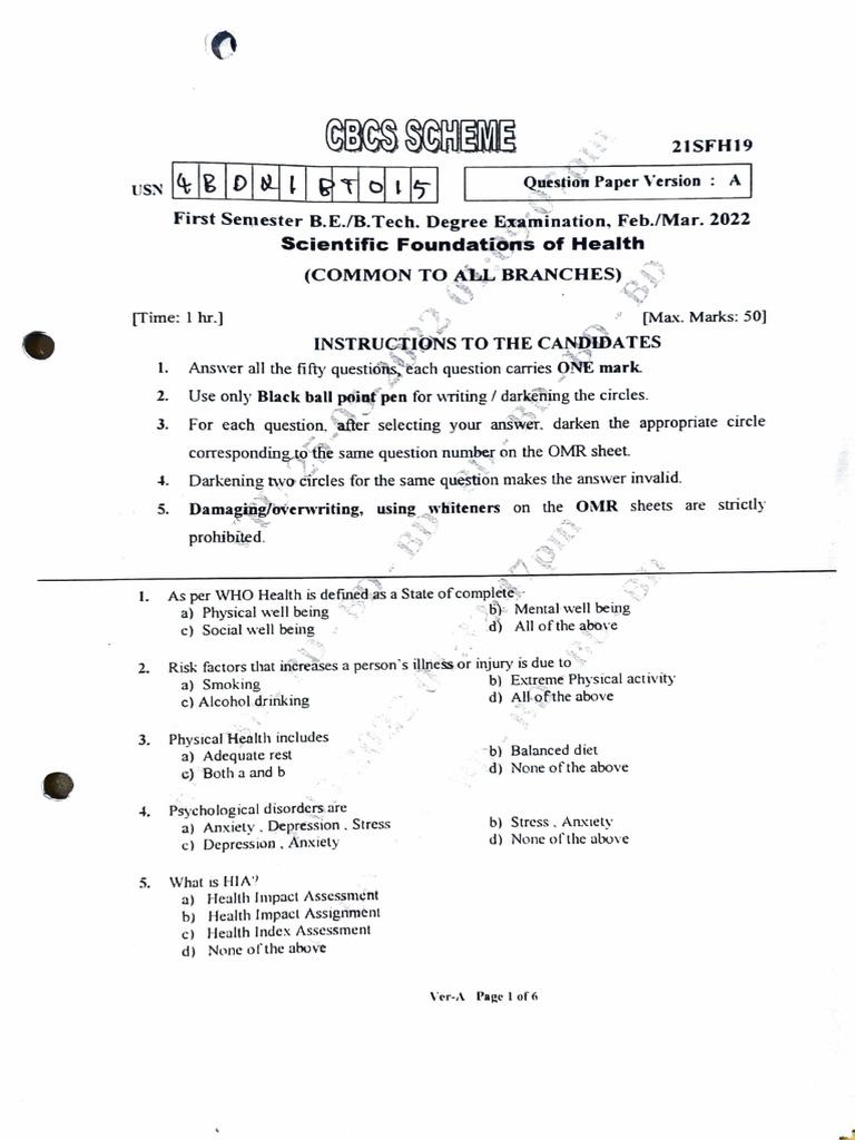 SFH Previous QP | PDF | Mental Disorder | Stress (Biology)