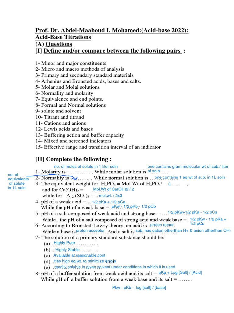 Acid-Base Questions1 | PDF | Acid | Ph