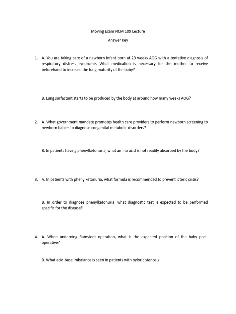 Moving Exam NCM 109 Lecture For Print | PDF | Infants | Medicine