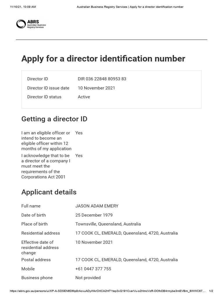 Director Identification Number | PDF | Privacy | Government And Personhood