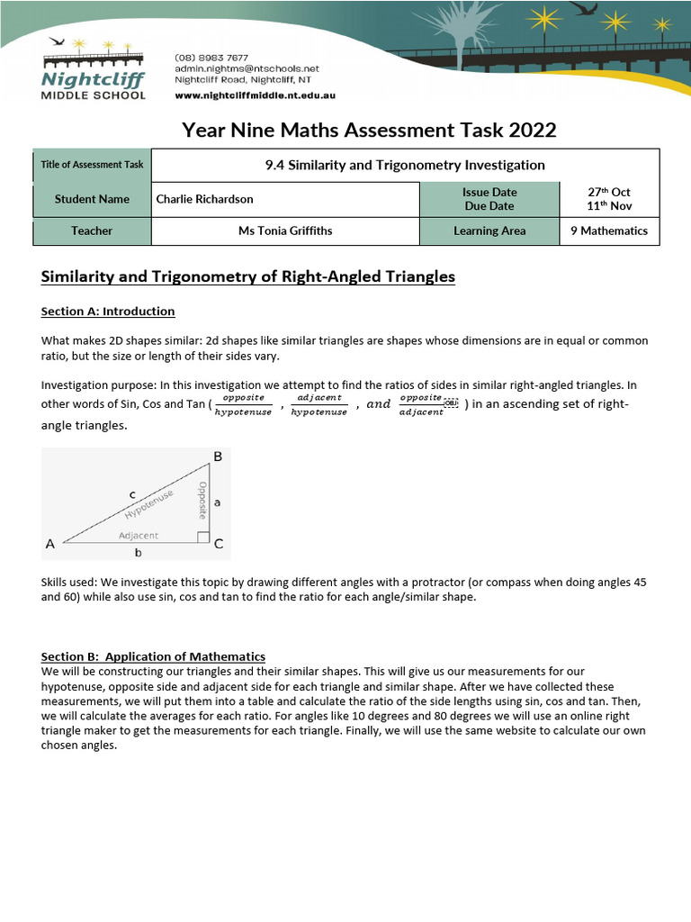 9.4 2022 Similarity and Trigonometry Investigation Student Template ...
