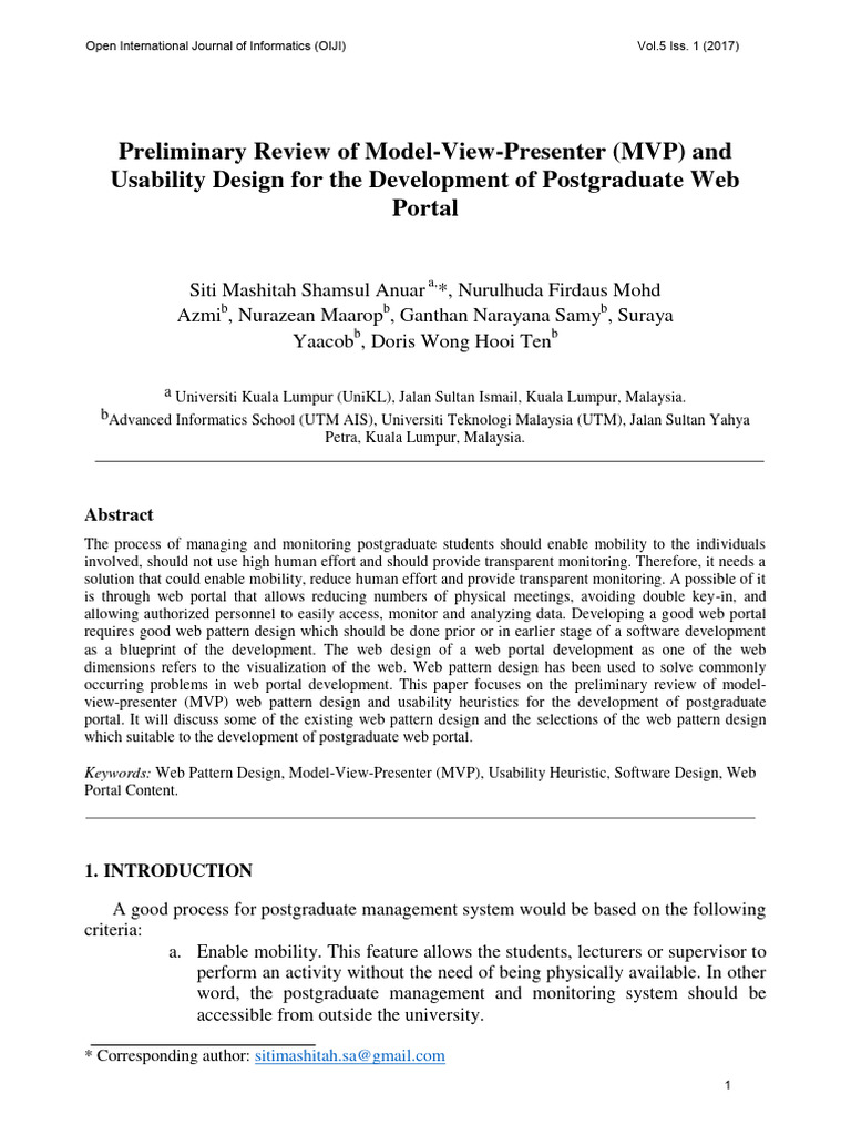 Preliminary Review of Model-View-Presenter (MVP) and | PDF | Model–View ... Preliminary Review of Model-View-Presenter (MVP) and | PDF | Model–View ...