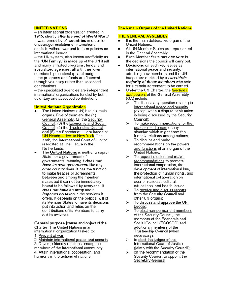 UN Structure & Functions Overview | PDF | United Nations ...