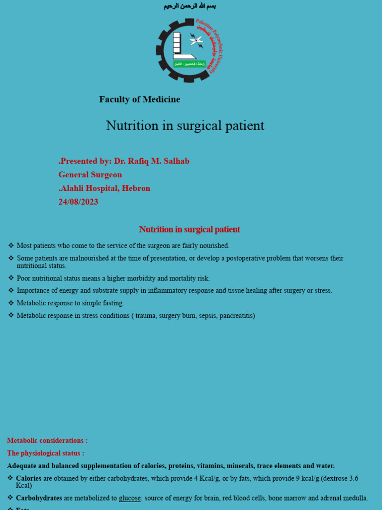 Nutrition in Surgical Patient | PDF | Calorie | Clinical Medicine
