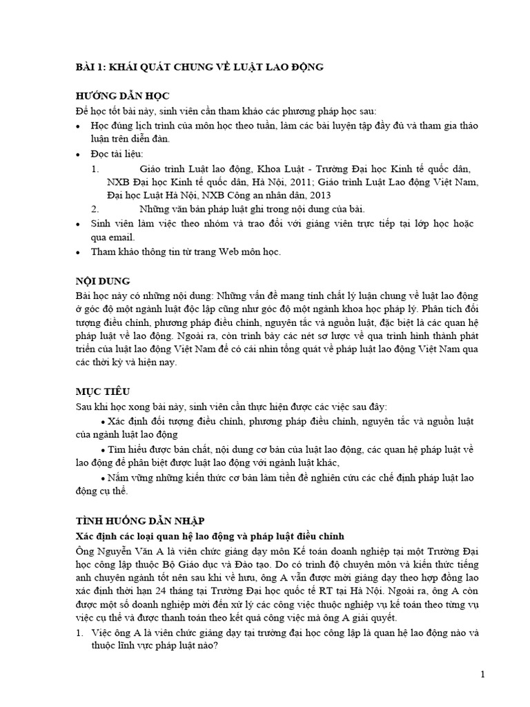 Bai 1 - Luat Lao Dong | PDF
