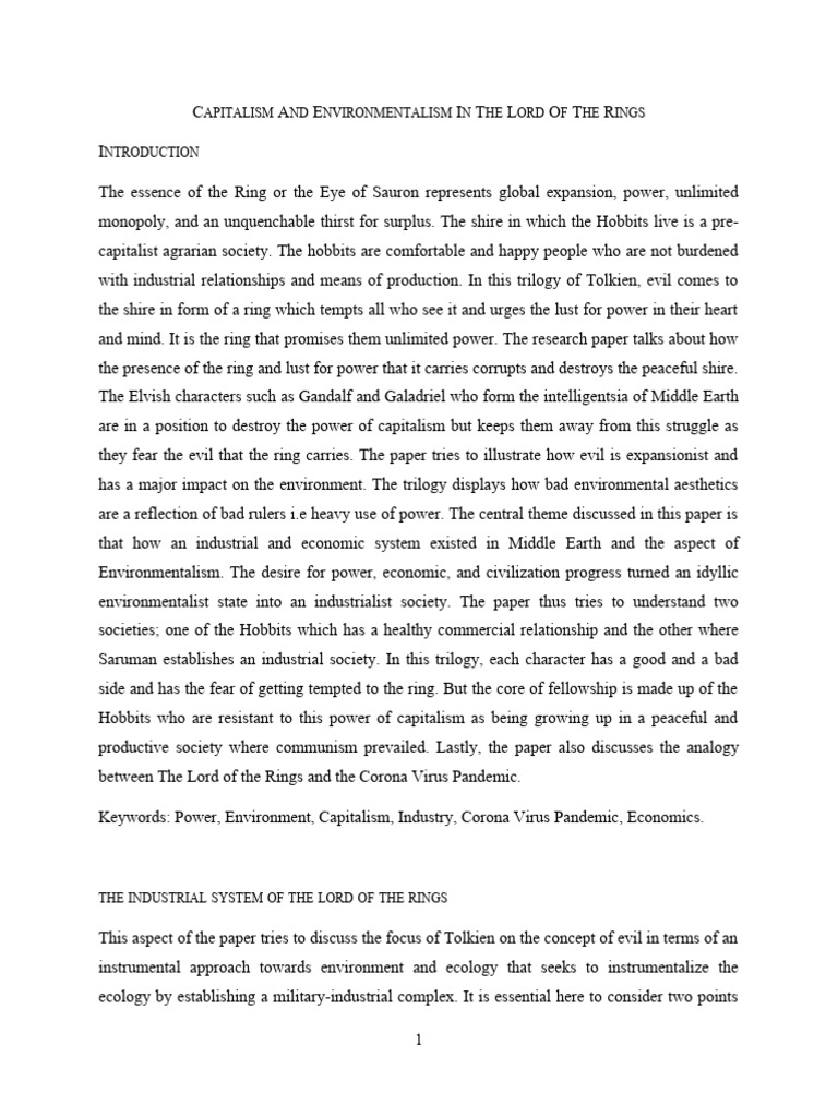 Capitalism and Environmentalism in The Lord of The Rings - Edited | PDF ...