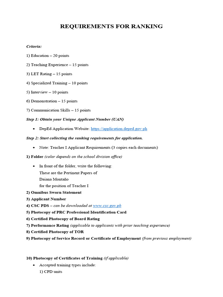 Requirements For Ranking | PDF