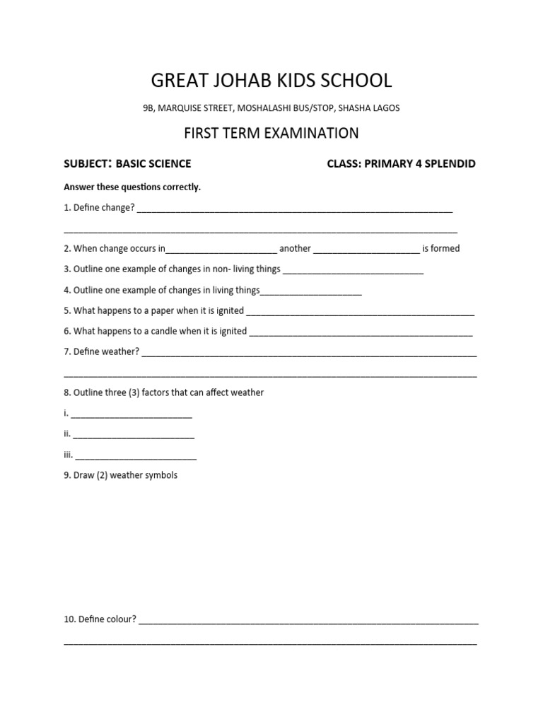 Basic Science Primary 4 | PDF