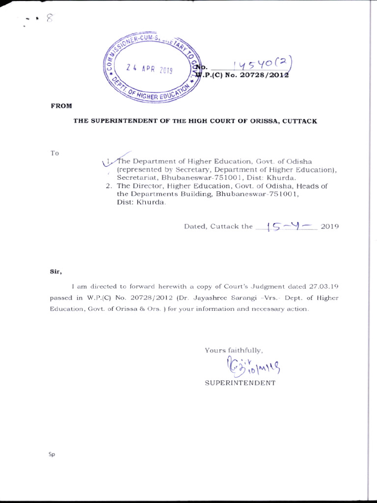 DR Jayashree Sarangi W.P.C. NO. 20728 OF 2012 High Court Judgement (27.03.2019) (For Sanskrit ...