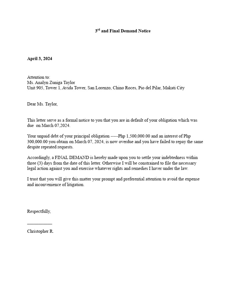 3rd and Final Demand Letter | PDF