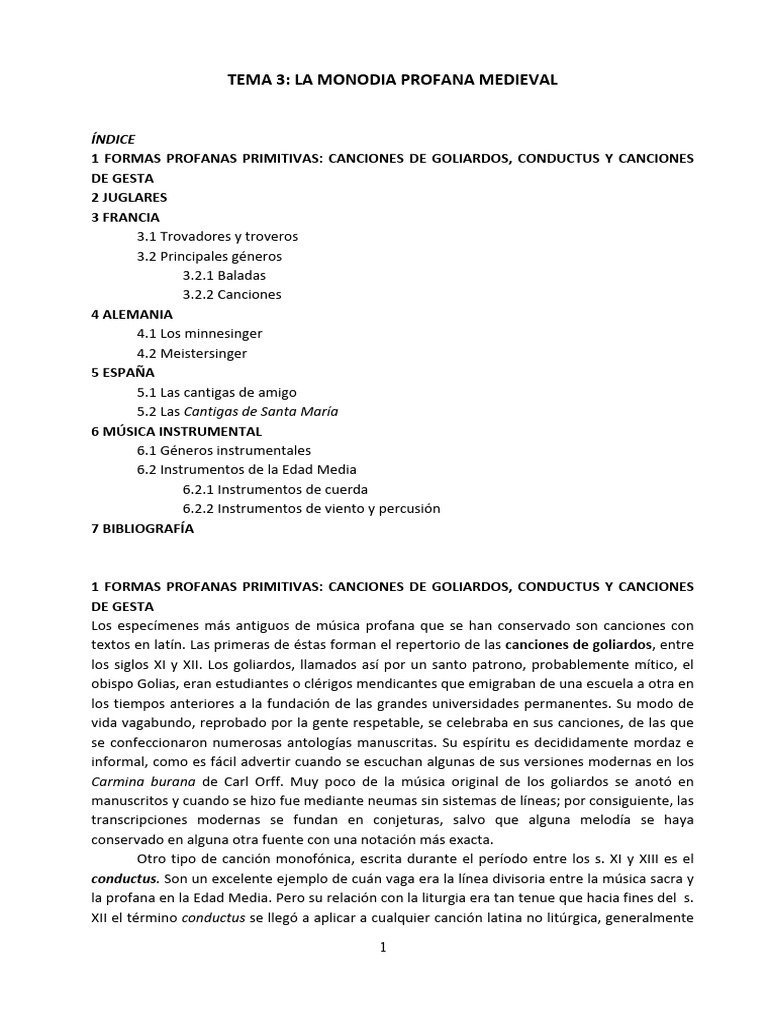 3 Monodia Profana Medieval | PDF | Canciones | Instrumentos de cuerda
