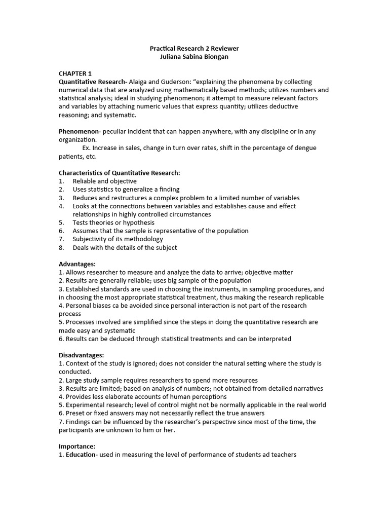 Practical Research 2 Reviewer | PDF | Statistics | Methodology