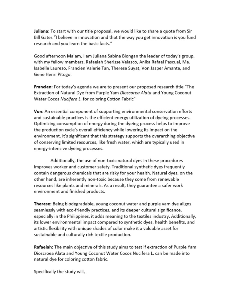 Title Defense Script | PDF | Textiles | Dyeing