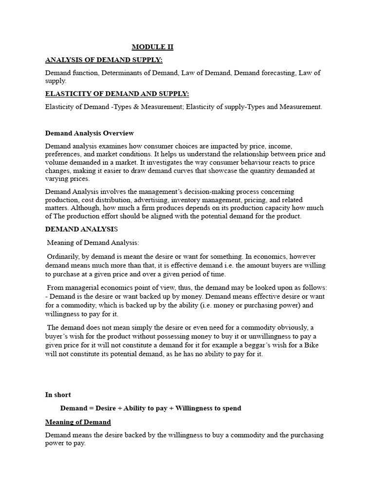 MODULE 2 Analysis of Demand and Supply | PDF | Demand | Supply (Economics)