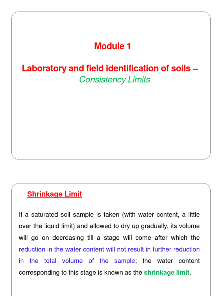 Laboratory and Field Identification of Soils - 4 - Consistency Limits | PDF | Density | Materials