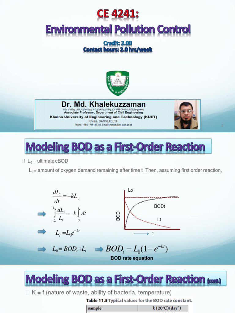 Lecture 2_BOD Modeling | PDF | Environmental Science | Water And The ...