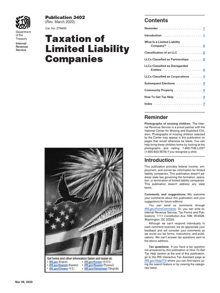 Taxation of Limited Liability Companies: Publication 3402 | PDF ...