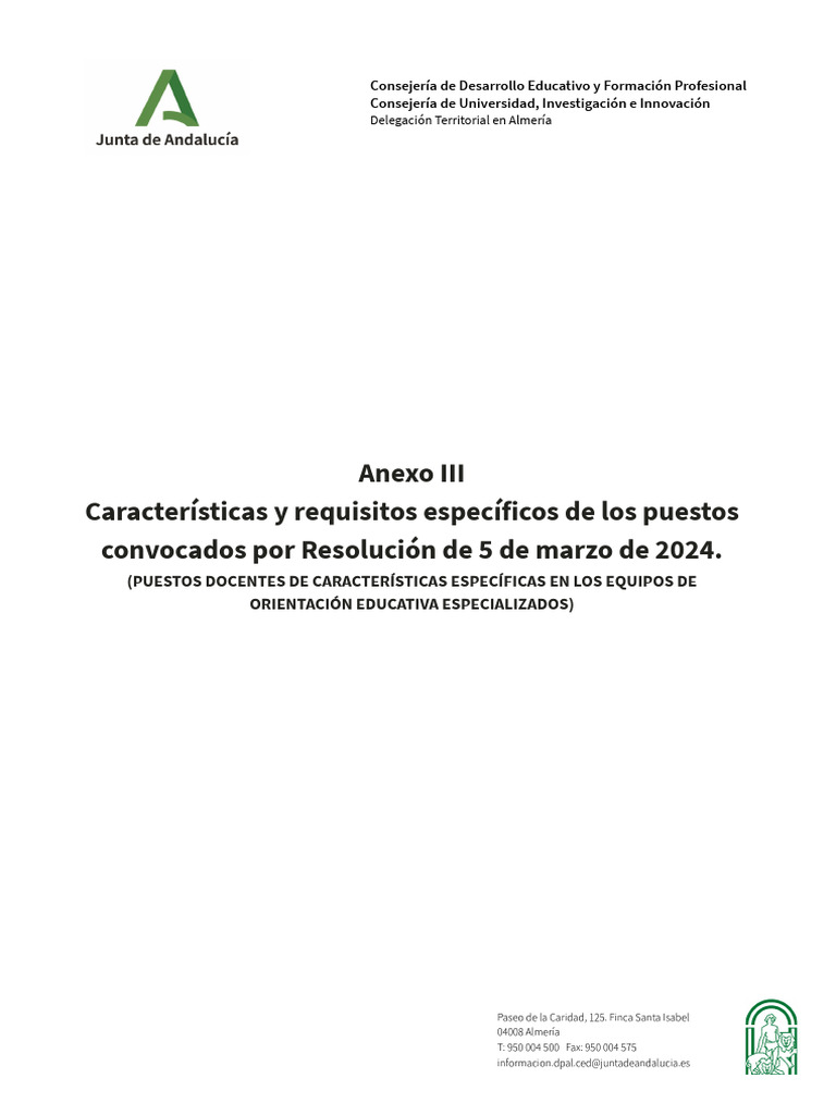 Anexo III. Características y Requisitos - PPEE - EOEE | PDF | Maestros | Enseñando