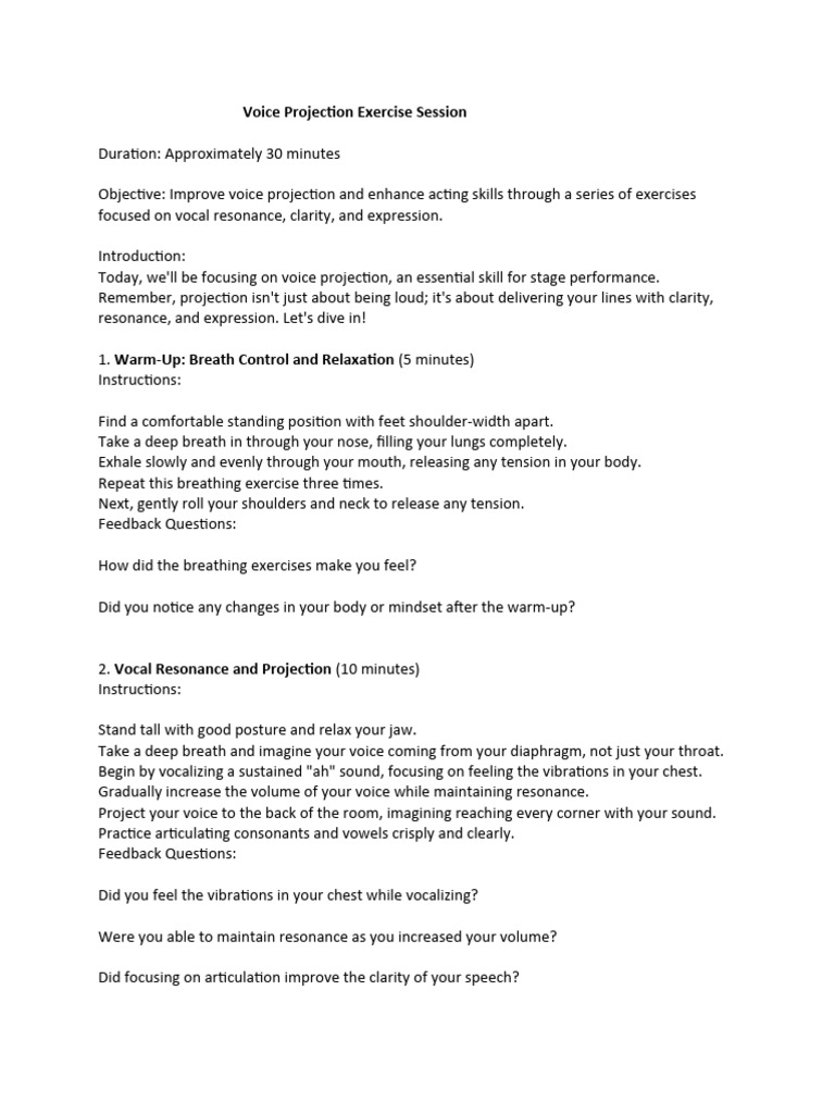 Voice Projection Exercise Session | Download Free PDF | Human Voice ...
