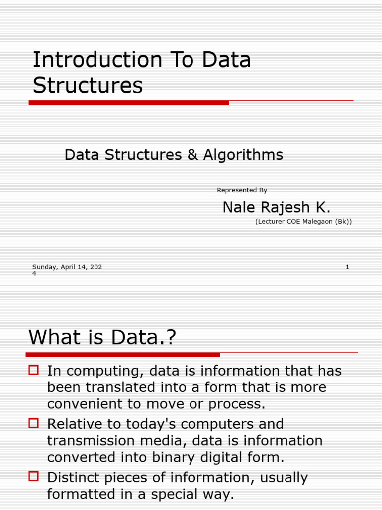 Introduction To Data Structures | PDF | Data Type | Computer Programming Introduction To Data Structures | PDF | Data Type | Computer Programming