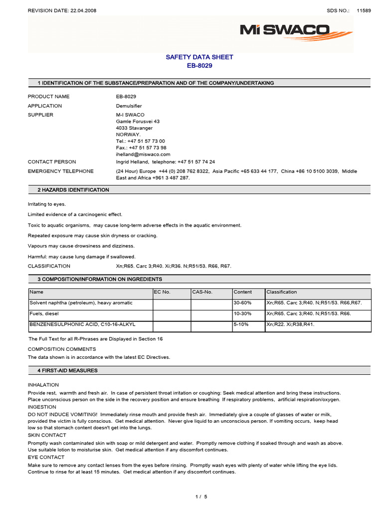 1 Demulsifier Eb-8029.me | PDF | Carbon Dioxide | Personal Protective ...