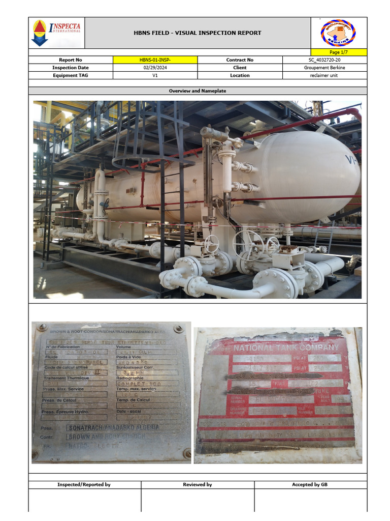 Hbns Field - Visual Inspection Report: Report No Contract No Inspection ...