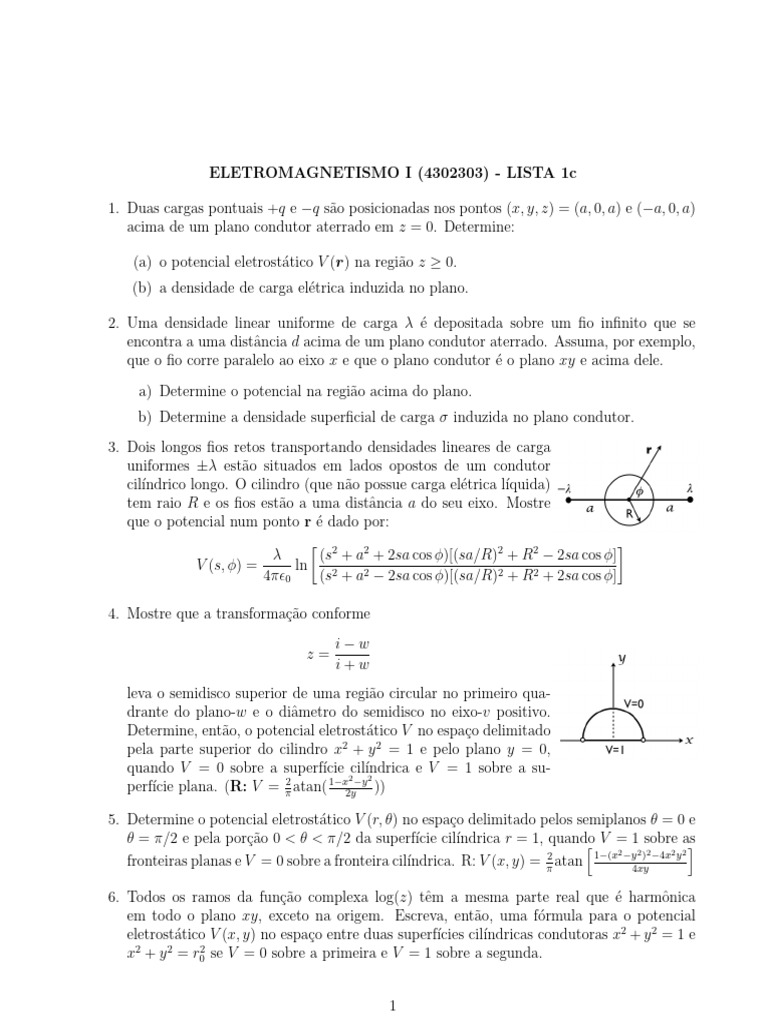 Eletromagnetismo - Lista 1c (Técnicas Espeiais) - USP | PDF | Condutor elétrico | Eletricidade