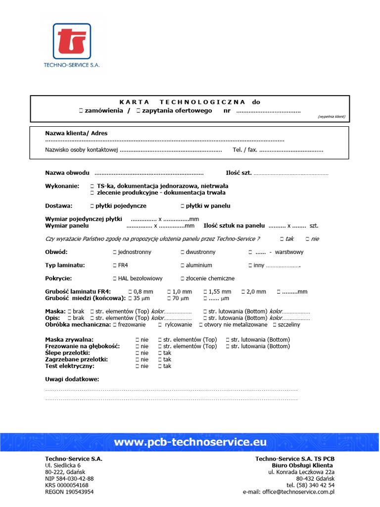 Karta Technologiczna | PDF