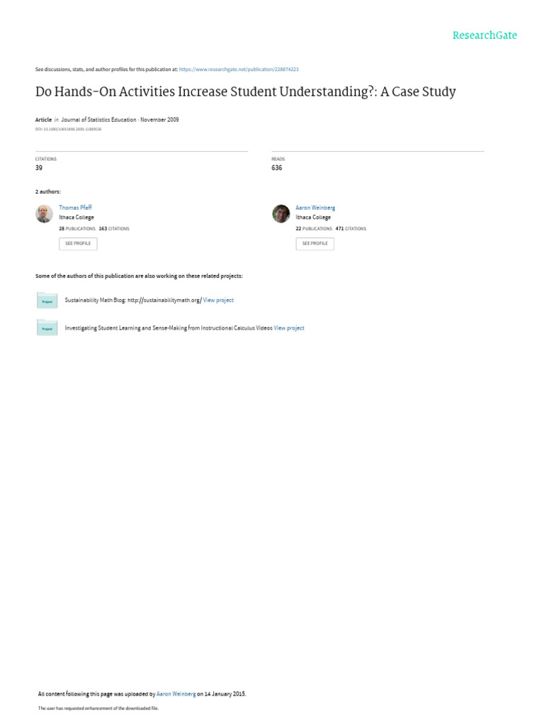 Do Hands-On Activities Increase Student Understand | PDF | P Value | Statistics