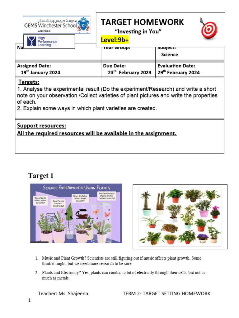 Term-2-Target Worksheet-3-For 9b | PDF | Plants | Plant Breeding