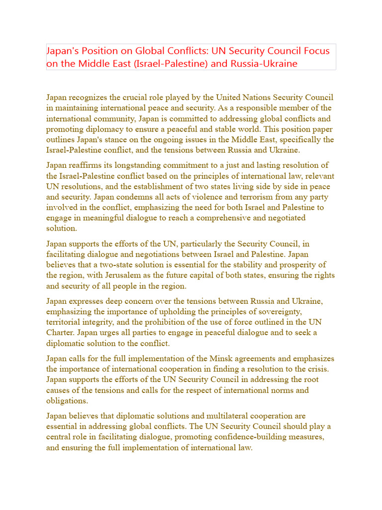 Japan UNSC Position Paper | PDF | Israeli–Palestinian Conflict | United ...
