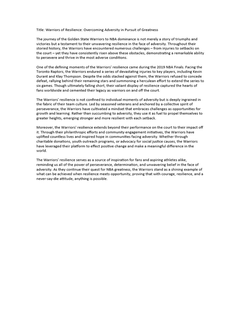Warriors' Resilience in NBA History | PDF | Psychological Resilience ...